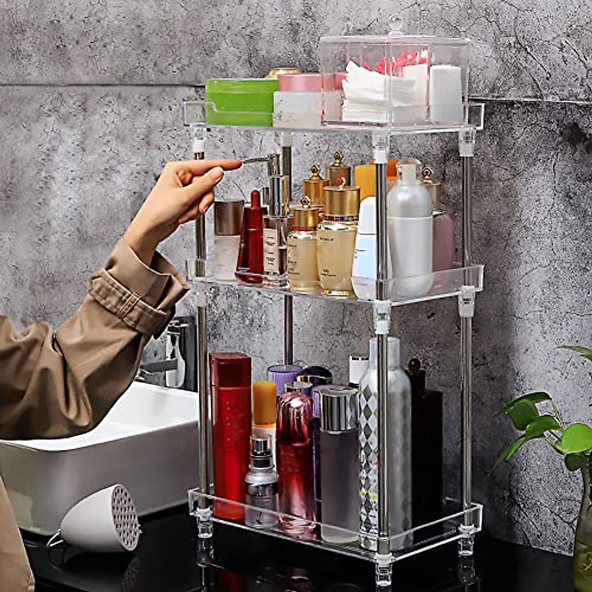 QIYUSHRY Bathroom Organizer Countertop Storage Clear 3 Tier Skincare Organizer Acrylic Corner Shelf Rack Stand for Makeup Cosmetic Perfume Vanity Tray Kitchen Living Room Supplies