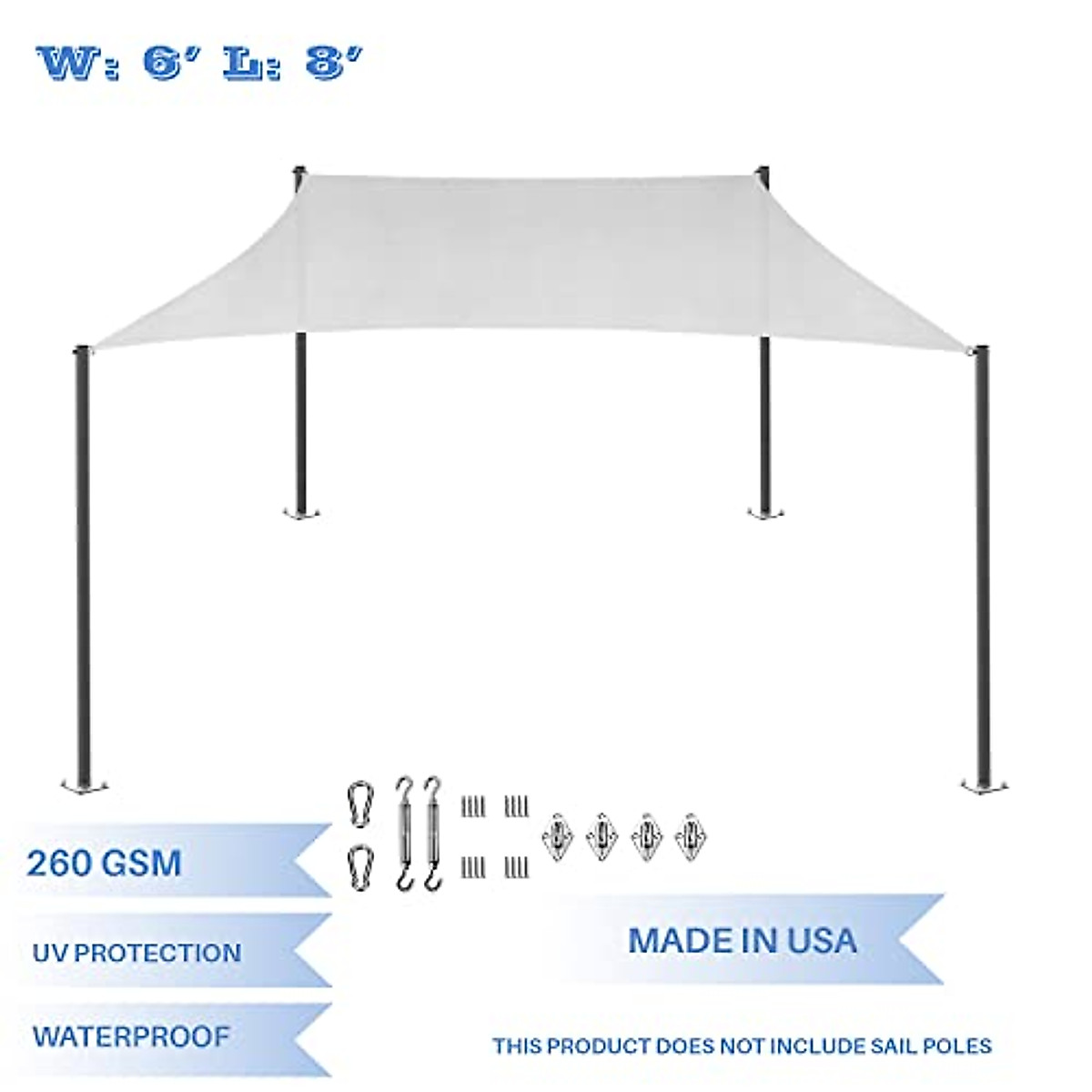 E&K Sunrise Light Gray 6' x 8' Waterproof Sun Shade Sail UV Resistant Block Durable Awning Fabric Cloth Screen for Outdoor Patio Lawn Garden with Hardware Kits -Customized