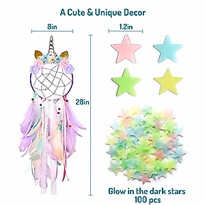 Unicorn Dream Catcher for Girls with Glowing Stars, Dream Catcher Wall Decor, Girls Bedroom Decor, Unicorns Gifts for Girls, Kids Set