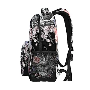 Wamika Sugar Skull Skeleton Backpacks for Girls Kids Boys Rose Flowers School Book Bags Waterproof Student Laptop Backpack College Carrying Bag Casual Durable Lightweight Travel Sports Daypacks