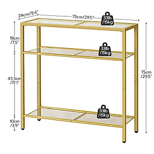 HOOBRO 29.5" Narrow Console Table, 3-Tier Tempered Glass Sofa Table, Small Side Table, Modern Entryway Table, for Entrance, Living Room, Foyer, Hallway Bedroom, Gold GD21XG01G1