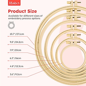 XEmbro 6 Pieces Embroidery Hoop 3.6 to 10.7 inches Plastic Cross Stitch Hoop with 16PCS Needles, Small Embroidery Hoops for Embroidery, Cross Stitch, Craft Sewing, and Decoration Ornaments