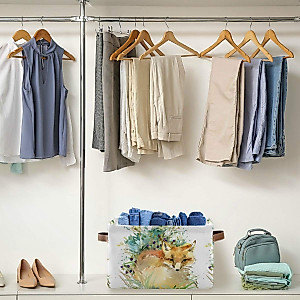 Storage Bins Basket Watercolor Abstract Animal Fox Collapsible Laundry Hamper Organizer Toys Cube Bag with Handles for Home Office Nursery Shelf Closet,1 Pack