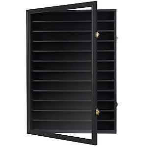 Hot Toy Cars Wheels Matchbox Model Cars Hot Display Case Cabinet UV Protection 1/64-1/43 Scale (Black Finish) 26.5 X 18.75 X 3.25 Inches