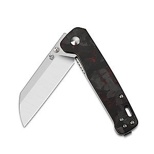 QSP Penguin Pocket Knife,D2 blade,Various Handle Option (2 tone satin finish blade, shredded CF (red) overlay black G10)