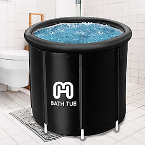 Ice Bath Tub for Recovery, Portable Cold Water Therapy Training Tub, Ice Bath for Adults, Folding Cold Plunge Tub for Athletes, Freestanding Spa Soaking Bath(Black 32.2x32.2x29.5 inches)