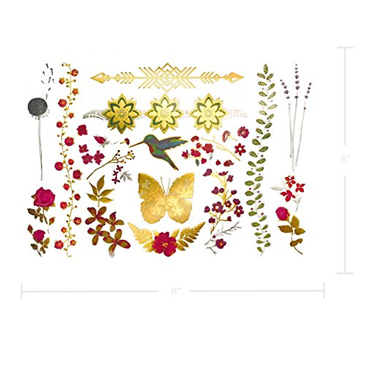 Terra Tattoos Gold Metallic Temporary Tattoos Waterproof Nontoxic Long Lasting Perfect for Beach, Festivals, & more (Enchanted)