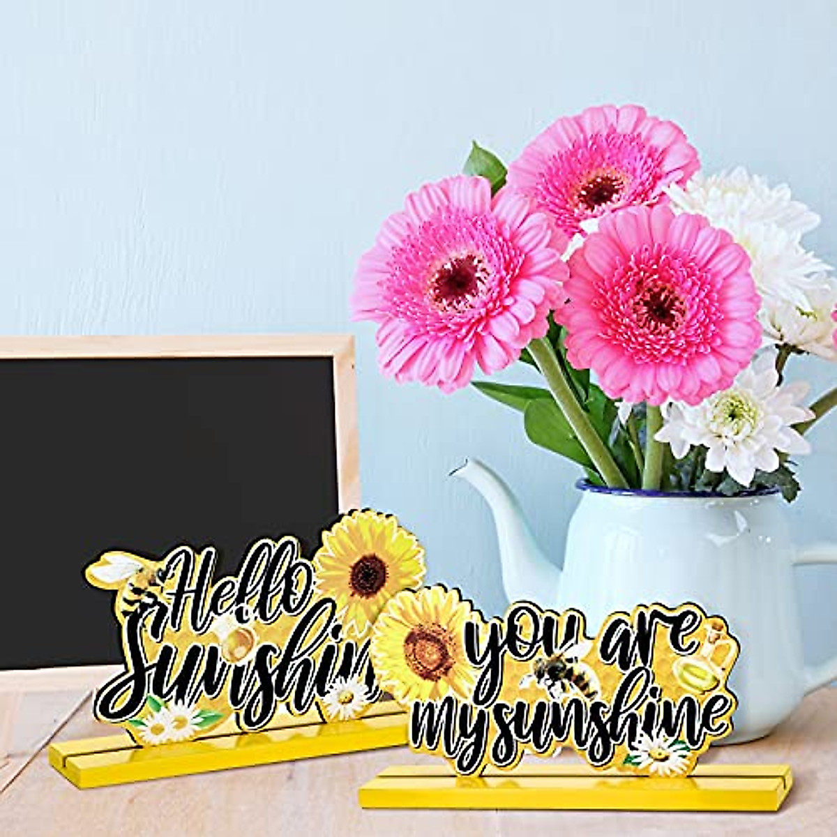 3 Pieces Sunflower wooden Table Centerpieces Sign Sunflower Table Sign Welcome wood Bee Centerpieces Table Decoration Rustic Hello Sunshine Sign Welcome Table Decoration Signs Art for Home Table Decor