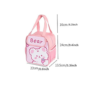 Kawaii Lunch Bag for Girls Lunch Box Insulated Cute Lunch Bags for Women Insulated Lunch Box for Kids (Pink)