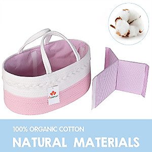 Large Baby Diaper Caddy Organizer Woven Cotton Rope Basket Rainbow Nursery Storage Bin Portable for Changing Table/Car Travel Bag Tote Newborn Registry Must Have Baby Shower Basket for Boy Girl