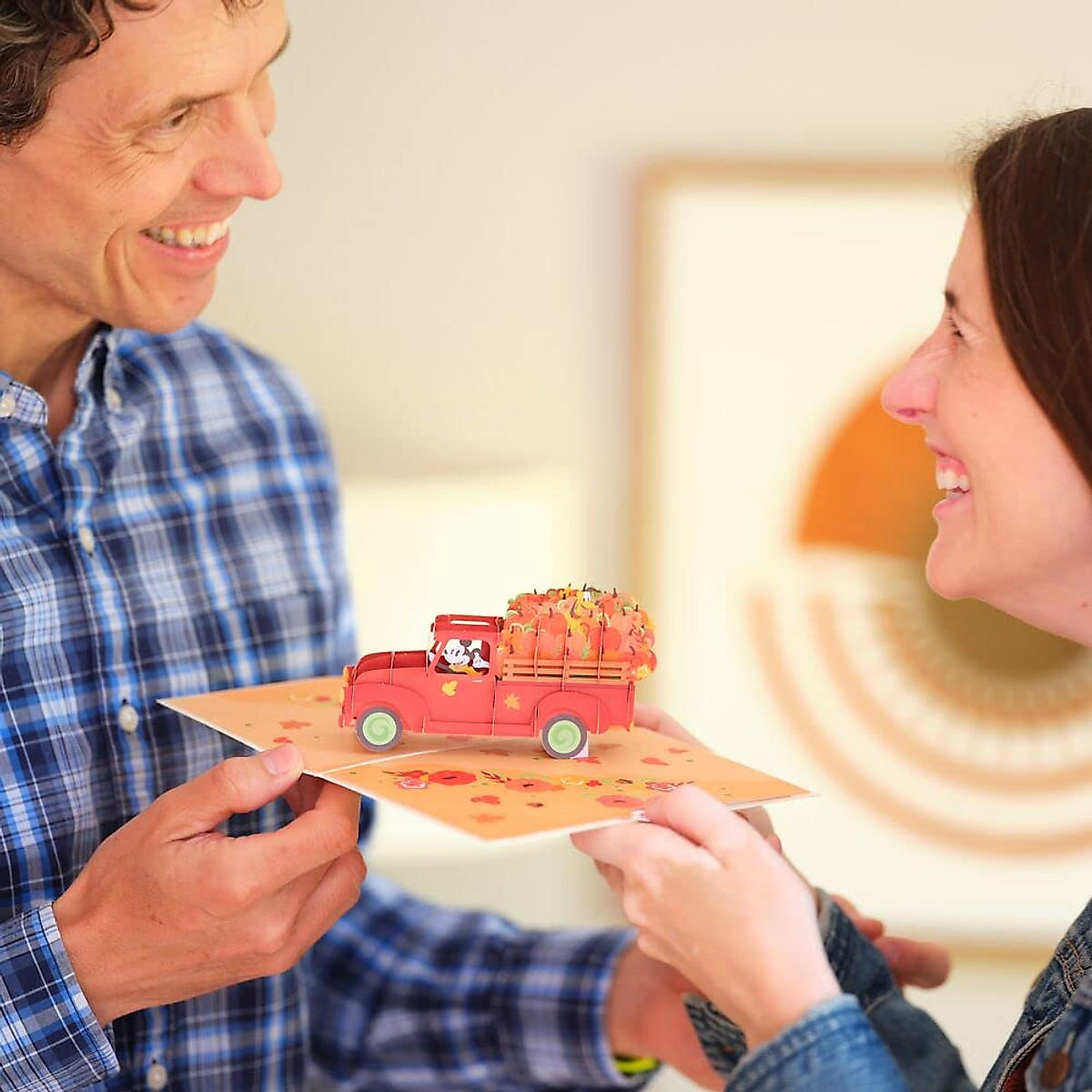 Lovepop Disney's Thanksgiving Pop-Up Card for Her and Him - 3D Holiday Greeting Cards for Boys, Girls, Men, Women - Mickey Mouse Harvest Truck 5" x 7" Pumpkin - Blank Note Card & Envelope Included