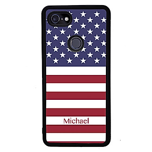 American Flag Stars and Stripes Personalized Black Rubber Phone Case Compatible With Google Pixel 8 Pro, 8a, 8, 7a, 7, Pixel 7 Pro, 6a, Pixel 6 Pro, 6, 5, 4a 5G, 4a 4G, 4, 4 XL, 3a, 3a XL, 3