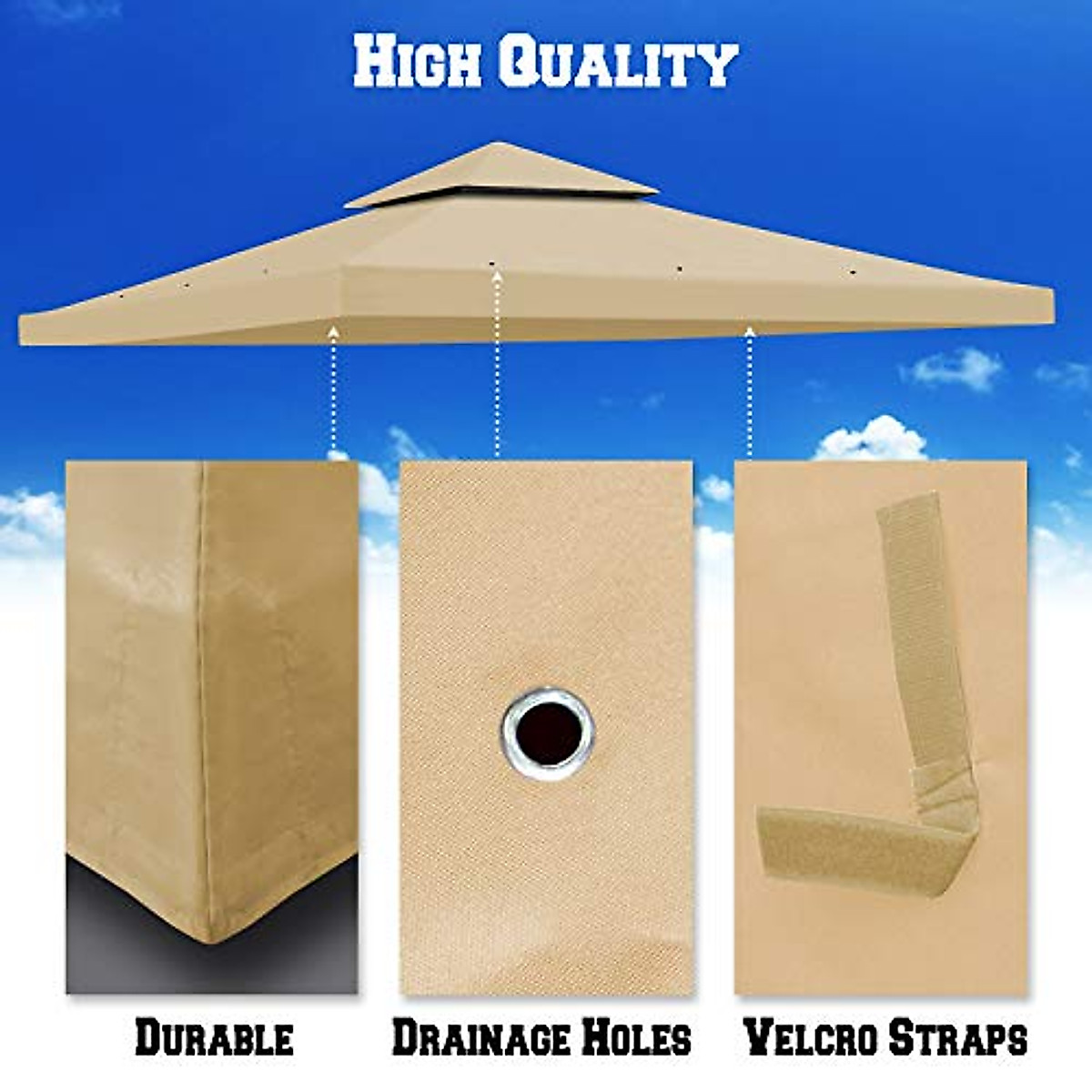 BenefitUSA Replacement Canopy Top Cover for 10'X10' Gazebo Polyester Double Tiers for Outdoor Garden Patio Pavilion Sunshade (Beige)