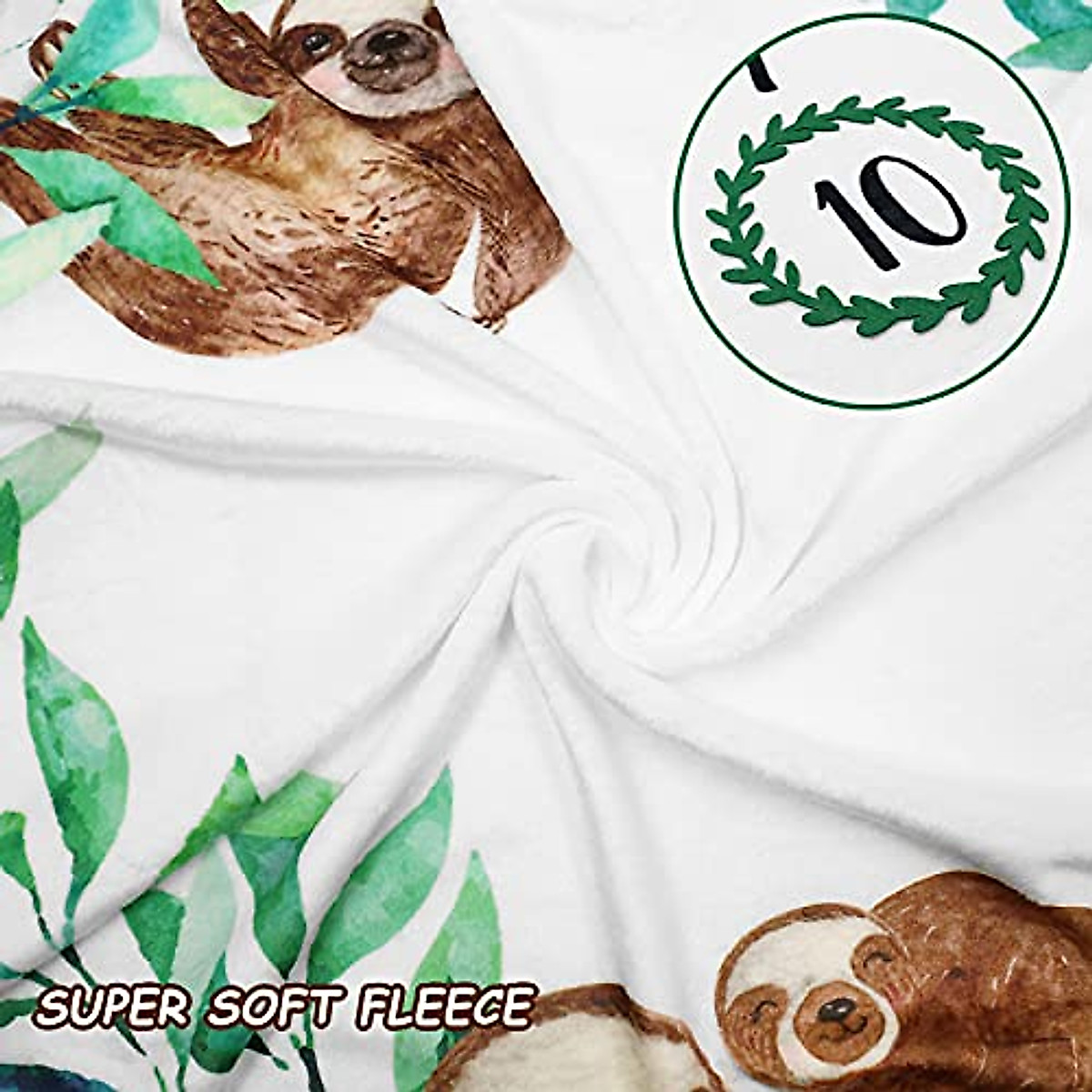 Sloth Baby Monthly Milestone Blanket Baby Boy Greenery Watercolor Jungle Baby Blanket for Boys and Girls Newborn Baby Gift Idea Photography Backdrop Soft Fleece Blanket