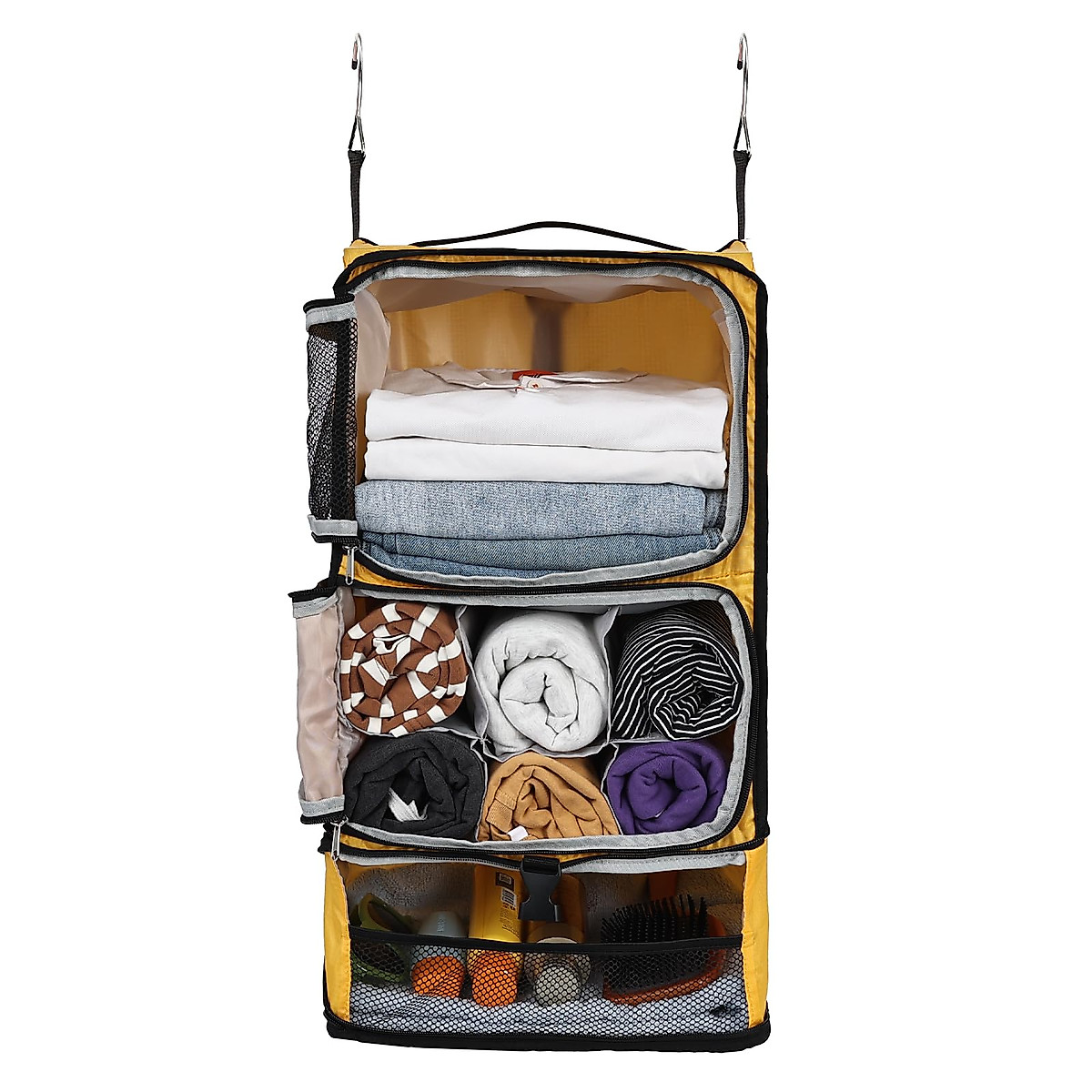 Surblue Hanging Shelves Travel Compression Packing Cube for Carry-on Luggage Suitcase Collapsible Transformable Garment Closet Organizers Large Capacity, Yellow, XL