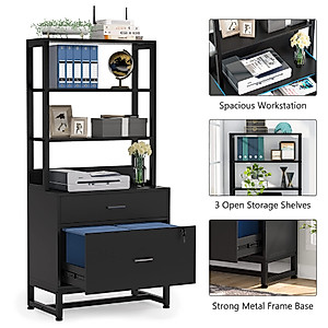 Tribesigns 2 Drawer Lateral File Cabinet with Lock, Letter Size Large Modern Filing Cabinet Printer Stand with Open Storage Shelves for Home Office, Black
