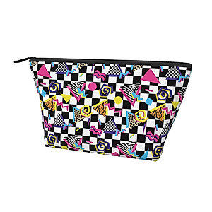 Women's Lightweight Makeup Bag Pouch Compatible with Black And White Checkered Retro 80S 90S, Funny Travel Cosmetic Bag Portable Pencil Bag with Zip for Office College Christmas Gift
