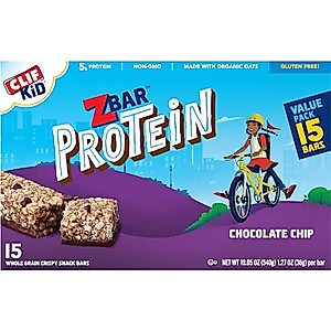 CLIF Kid Zbar Protein - Chocolate Chip - Crispy Whole Grain Snack Bars - Made with Organic Oats - Non-GMO - 5g Protein - 1.27 oz. (15 Pack)