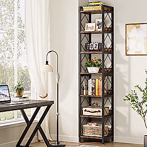 Tribesigns 78.7 Inch Extra Tall Narrow Bookshelf, 7 Tier Skinny Bookcase for Small Spaces, Freestanding Display Shelves, Multifunctional Corner Storage Organizer for Home Office, Rustic Brown