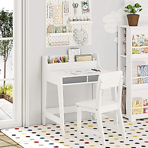 UTEX Kids Desk and Chair Set, Study Desk for Kids with Storage Bins, Wooden Children Study Table, Student Writing Desk for Bedroom & Study Room