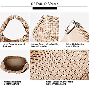 Fashion Woven Handbags Women Vegan Leather Tote Bag Large Summer Beach Travel Handbag and Purse Retro Handmade Shoulder Bag (Apricot)