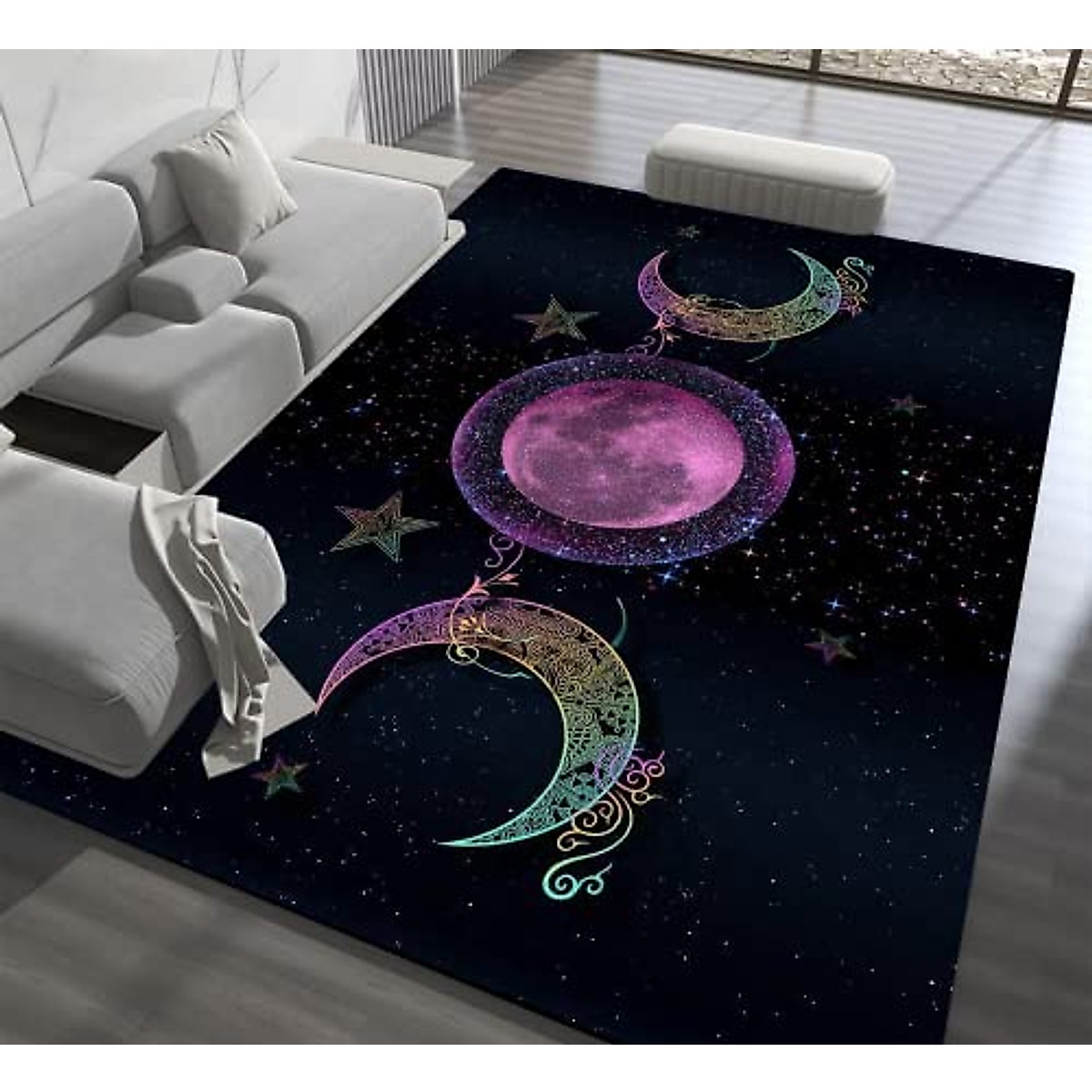 Galaxy Triple Moon Goddess Wiccan Pagan Witch Decor Non-Slip Mats Soft Luxury Rug Floor Carpet for Living Room Indoor Gothic Decor Goth Decor 5'x7'