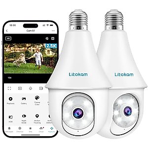 litokam 4MP Light Bulb Camera 2 Pack 2.4GHz 2K Wireless Outdoor 360° WiFi Cameras for Home Secuity Outside Indoor, Full-Color Night Vision, Siren Alarm, Work with Alexa