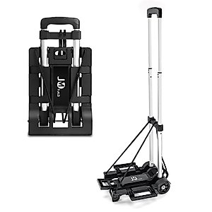 JMFOLD 70 lbs Folding Hand Truck,Lightweight Hand Truck Dolly with 2 Wheels & 2 Ropes,Portable Trolley,Folding Luggage Cart,Airport,Travel,Moving and Office (Silver-Aluminum)