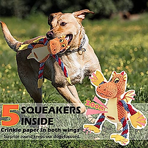 GOOLA Dog Squeaky Toys, Cute Dragon Interactive Plush Stuffed Toy with 5 Squeakers and Crinkle Paper,Pet Rope Chew Toy for Puppy Small Medium Large Breed Dogs