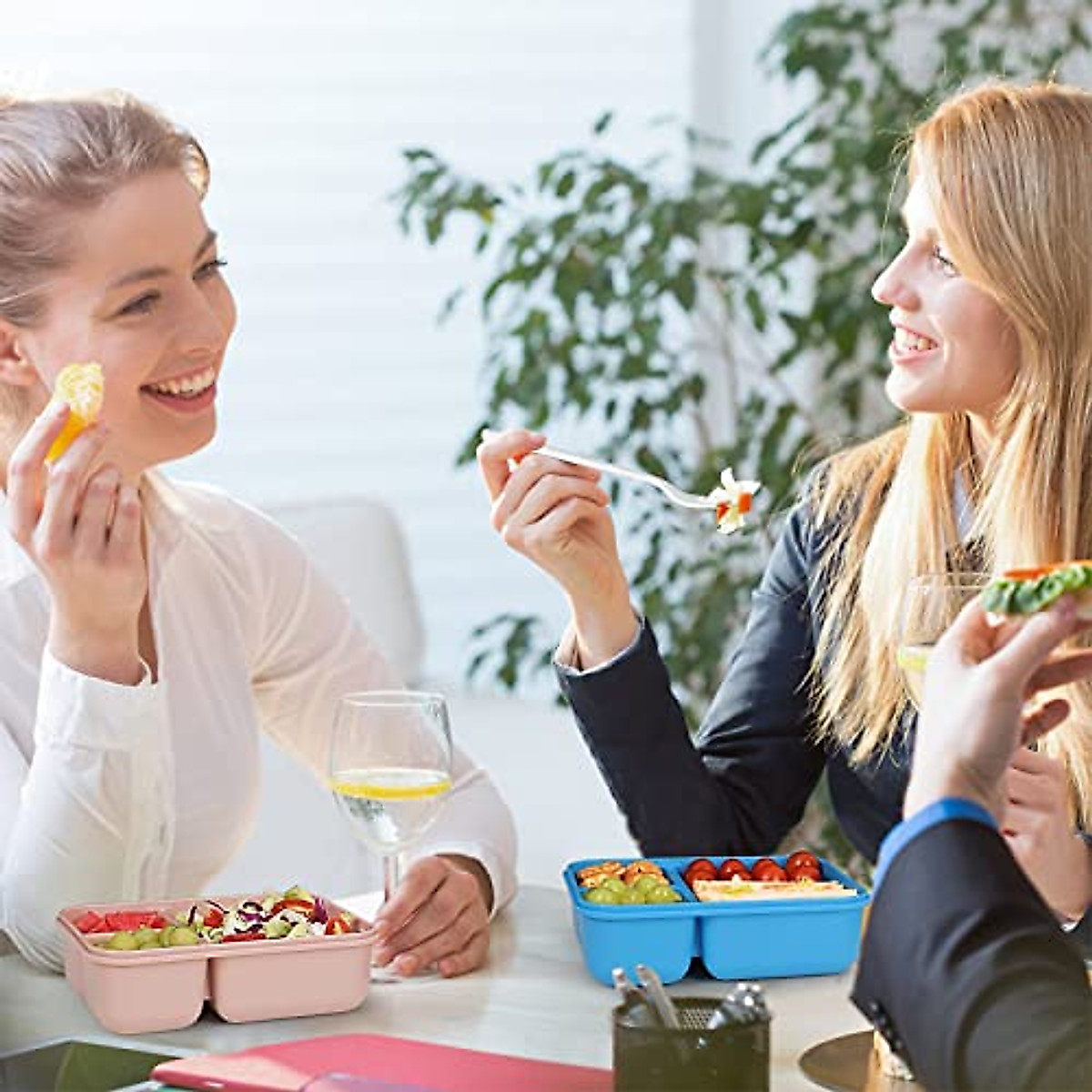 Caperci Premium Bento Box Adult Lunch Box for Older Kids - Leakproof 44 oz 3-Compartment Lunch Containers for Adults and Teens, Ergonomic Design, Built-in Utensil Set & BPA Free (Blue)