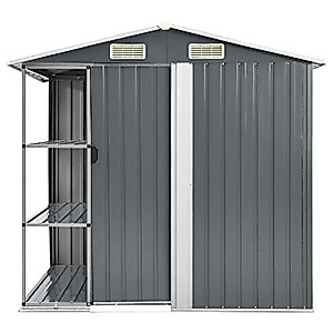 vidaXL Outdoor Storage Shed, Garden Shed with Rack, Metal Storage Shed, Backyard Shed for Patio Lawn Bicycles Gardening Tools Lawn Mowers, Gray