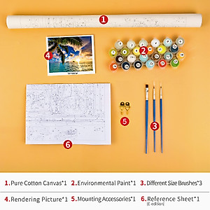 TISHIRON Paint by Numbers for Adults Kids Beach Adults DIY Paint by Number Blue Beach Landscape Paintings Arts Craft Paint by Numbers Kits Natural Scenery Nordic Home Wall Decor - 16 x 20 Inch