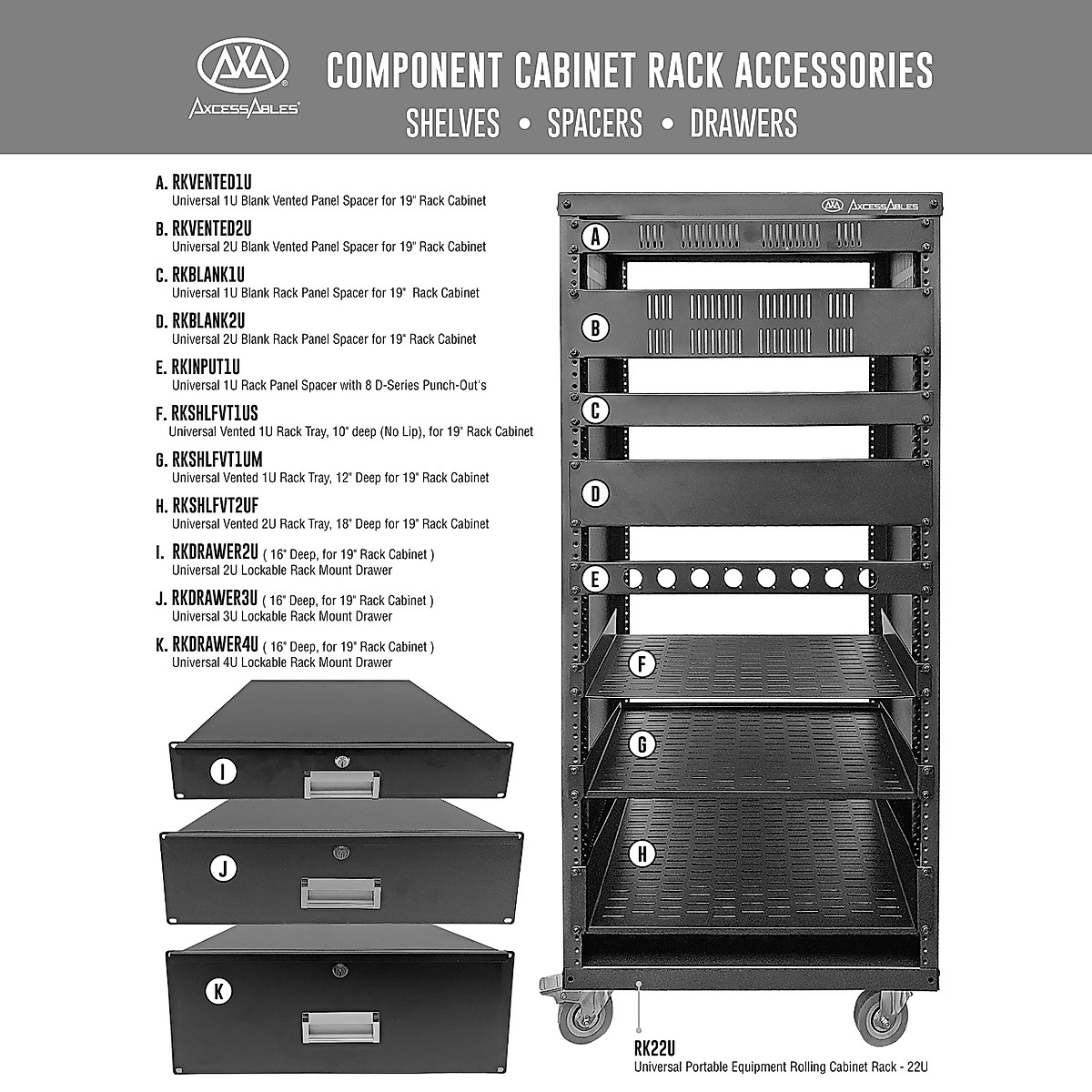 AxcessAbles 1U Vented AV Cantilever Rack Shelf for 19 Inch Equipment Rack & IT Cabinets. 10 Inches Deep No Lips. 44lb Capacity (2 Pack)