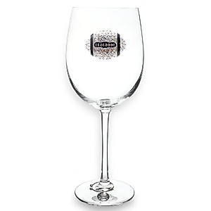 THE QUEENS' JEWELS Football (Diamond and Black) Jeweled Stemmed Wine Glass, 21 oz. - Unique Gift for Women, Birthday, Cute, Fun, Not Painted, Decorated, Bling, Bedazzled, Rhinestone
