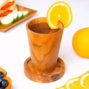 Rainforest Bowls Set of 2 Small Straight Sided Javanese Teak Wood Cup- 200ml (6.8oz)- Great for Tea/Coffee/Milk, Hot & Cold Drinks- Ultra-Durable- Premium Wooden Cup Handcrafted by Indonesian Artisans