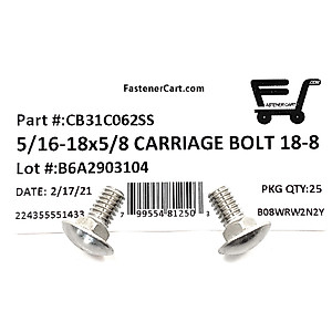 5/16-18x5/8 Carriage Bolts Stainless Steel 18-8 (25 Pieces)