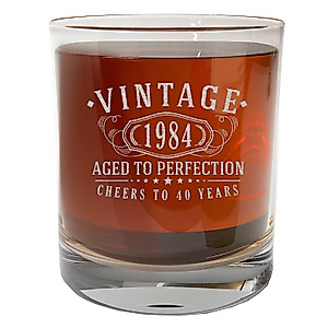 Vintage 1983 Etched Whiskey Glass - 40th Birthday Gifts for Men - Cheers to 40 Years old - 40th Birthday Decorations for Men - Scotch Bourbon Him Dad Women Anniversary Retirement 1.0