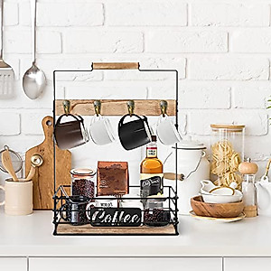 Coffee Mug Holder, Coffee Station Organizer for Countertop with 8 Mug Hooks, Coffee Cup Holder Coffee Mug Rack for Coffee Bar, Coffee Mug Tree Rack with Storage Shelf, Coffee Bar Accessories Organizer