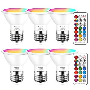 Yangcsl LED Color Changing RGB Light Bulb with Remote 40W Equivalent 400LM, 45° Beam Angle and Memory, E26 Mood Ambiance Lighting (6 Pack)