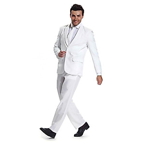 U LOOK UGLY TODAY Men's Party Suit Solid Color Prom Suit for Themed Party Events Clubbing Jacket with Tie Pants White X-Large