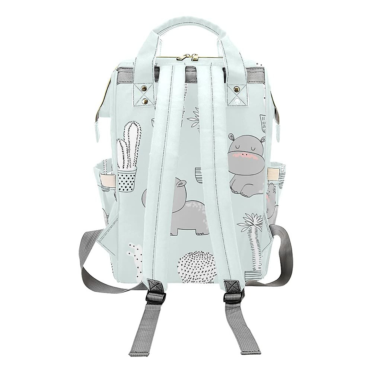 SunFancy Personalized Cactus and Hippos Diaper Backpack with Name Text Large Capacity Custom Multi-Function Bag Unisex Travel Backpack for Mom Dad Boy Girl, 10.83 in L x 6.69 in W x 15 in H, Option