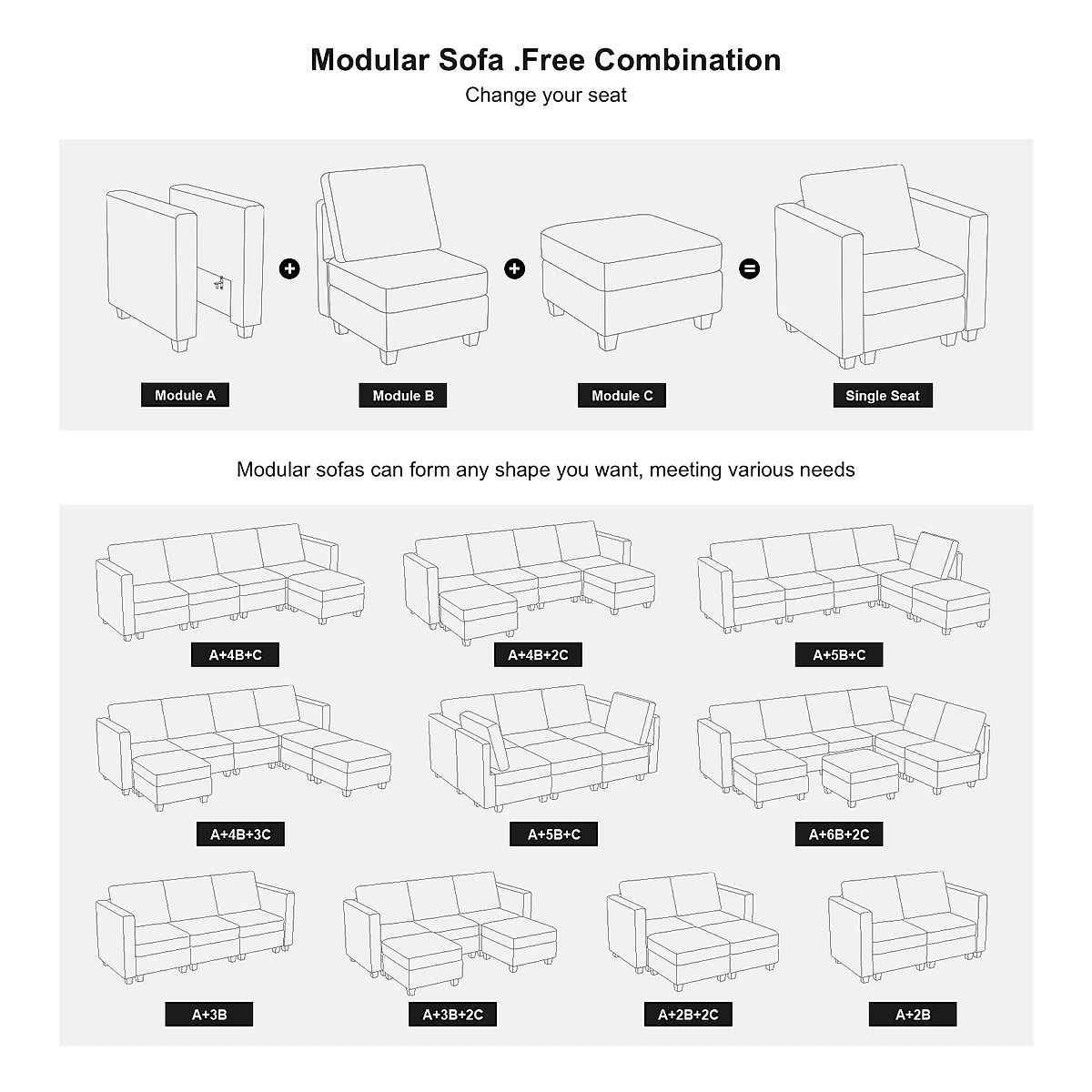 Belffin Corduroy Ottoman Modular Sectional Couch Module Parts Convertible Modern Sectional Sofa Couch, Dark Grey