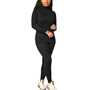 Mokoru Women's Tracksuit 2 Piece Outfits Turtleneck Long Sleeve Shirt Workout Jogger Legging Pants Set, Large, Black
