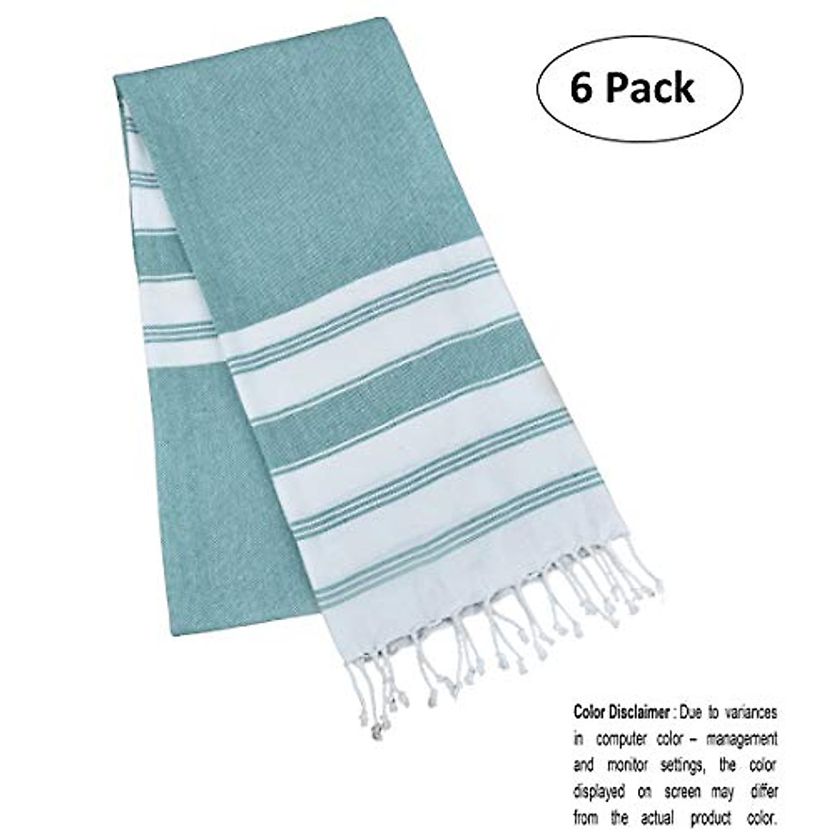 GLAMBURG Peshtemal Turkish Beach Towel 100% Cotton Oversized 36x71 Set of 6 for Adults, Soft Durable Absorbent Extra Large Hammam Bath Sheet - Teal