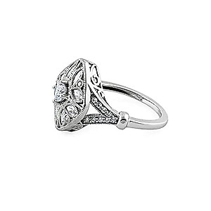 Sterling Silver 925 Women Wedding Ring - Round Cut CZ Bridal Flower Ring Elegant Women Jewelry (8)