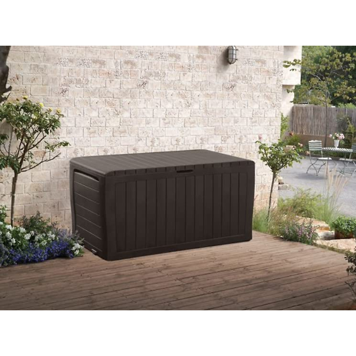 Keter 71 Gallons Gallon Water Resistant Lockable Deck Box with Wheels in Dark Brown