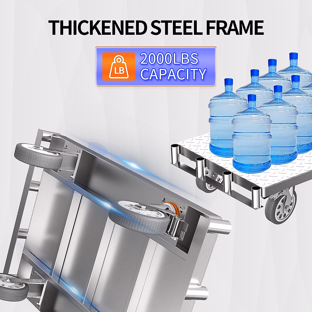 Steel Platform Truck, Heavy Duty Drywall Cart Flatbed Cart Panel Cart, Capacity 2000lbs Platform Truck Cart, with 6" Swivel Brake Casters Lumber Cart, 1Front and 2 Side Handra