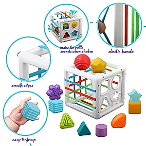 Baby Sensory Shape Sorter Blocks Toy - Activity Cube Bins - Montessori Educational Learning Fine Motor Skills Toys for Babies Toddlers 6 12 18 Months Age 1 2 3 One Two Year Old Boys Girls Gifts