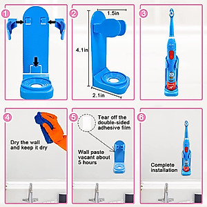 OJV 8630 Kids Sonic Electric Toothbrushes for Children Kids, 6 Modes 2-Min Timer, 6 Brush Heads, USB Rechargeable Power Smart Toothbrush for Girls Oral-Care Age 3-16 with Wall Mounted Holder (Blue)