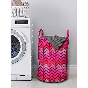 Lunarable Chevron Laundry Bag, Surreal Chevron Pattern Geometric Vibrant Colored Ornamental Illustration, Hamper Basket with Handles Drawstring Closure for Laundromats, 13" x 19", Magenta Red Violet